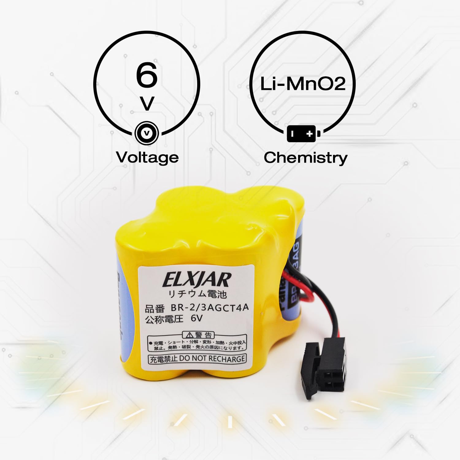elxjar (2-Pack) BR-2/3AGCT4A 6V 4400mAh Replacement Battery for Panasonic FANUC A98L-0031-0025, CUSTOM-107, SHS749, ALIT0138, LIT0138 (Black Connector)