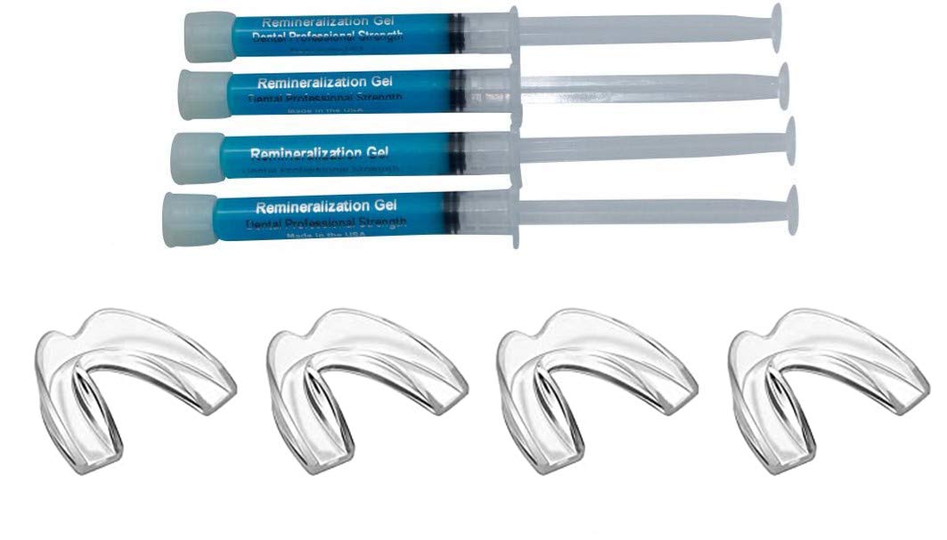 4 Syringes Remineralization Gel with 4 Custom Teeth Trays - Strengthens Teeth Enamel - Reduces Teeth Sensitivity - Remineralizes and Desensitizes Teeth - Great for After Teeth Whitening