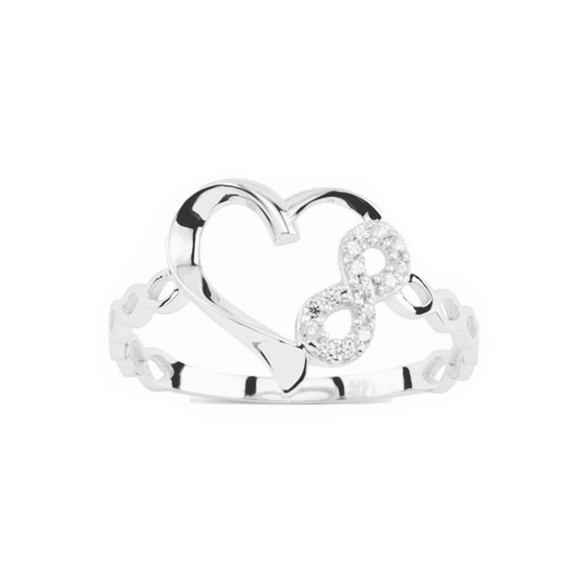 14K Solid Gold Cubic Zirconia Infinity on Heart Ring, Dainty and Elegant Love Gift Ring - Jewelry Gifts for Women- Available in Different Sizes- 14K Yellow Gold