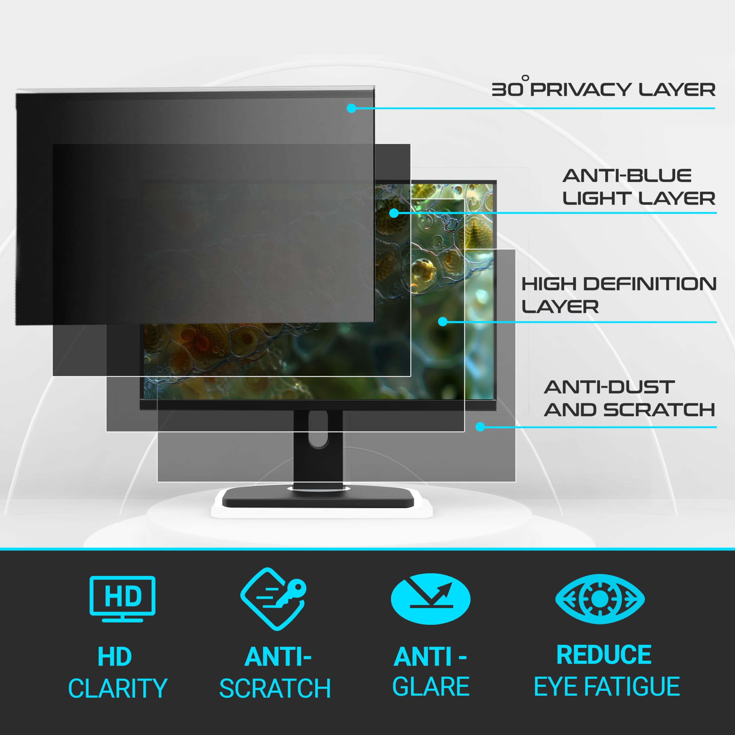 EZ-Pro Screen Protector Privacy Screen Panel for 24 inches (Screen Measured Diagonally) Computer Monitor, Anti Blue Light and Easy Installation, Screen Panel Size 12.6" Height x21.5 Width