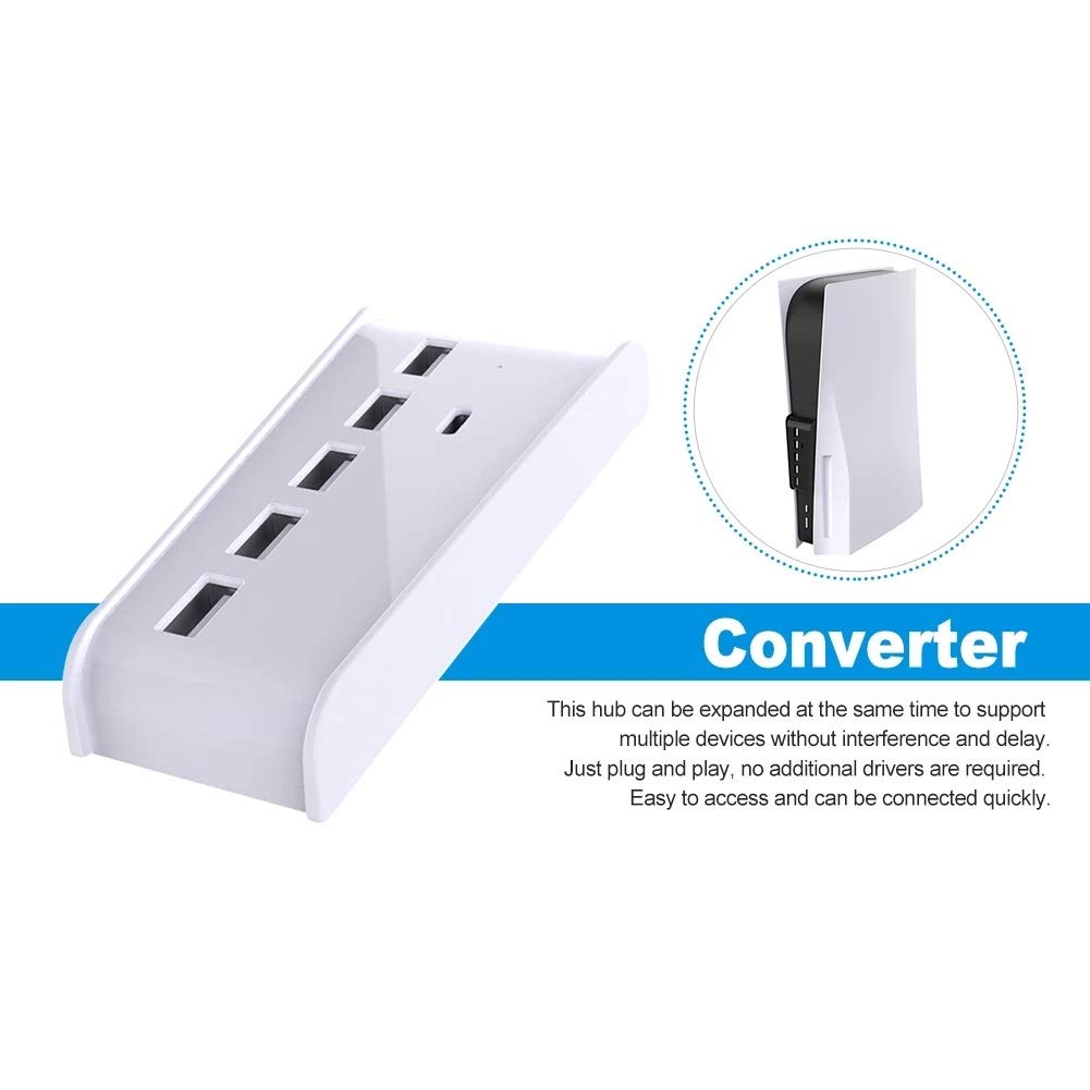 CUJUX 5 Port High-Speed Splitter Adapter Game Console USB Hub Multifunctional for PS5 Game Console Charging Stand Indicator Light (Color : White)