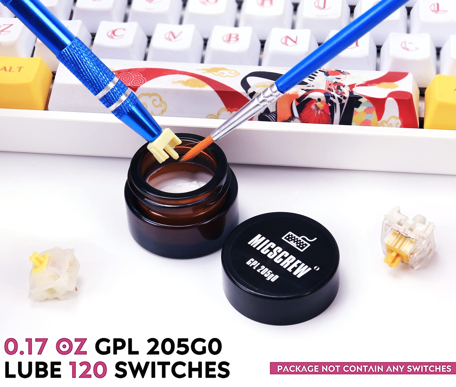 Keyboard Lube Kits 5PCS Contain GPL 205G0 Grease 0.17oz, Stem Holder Keycap Puller Lube Brush, and Switch Puller, Universal Switch Lubricant for Mechanical Keyboard Switches and Stabilizer