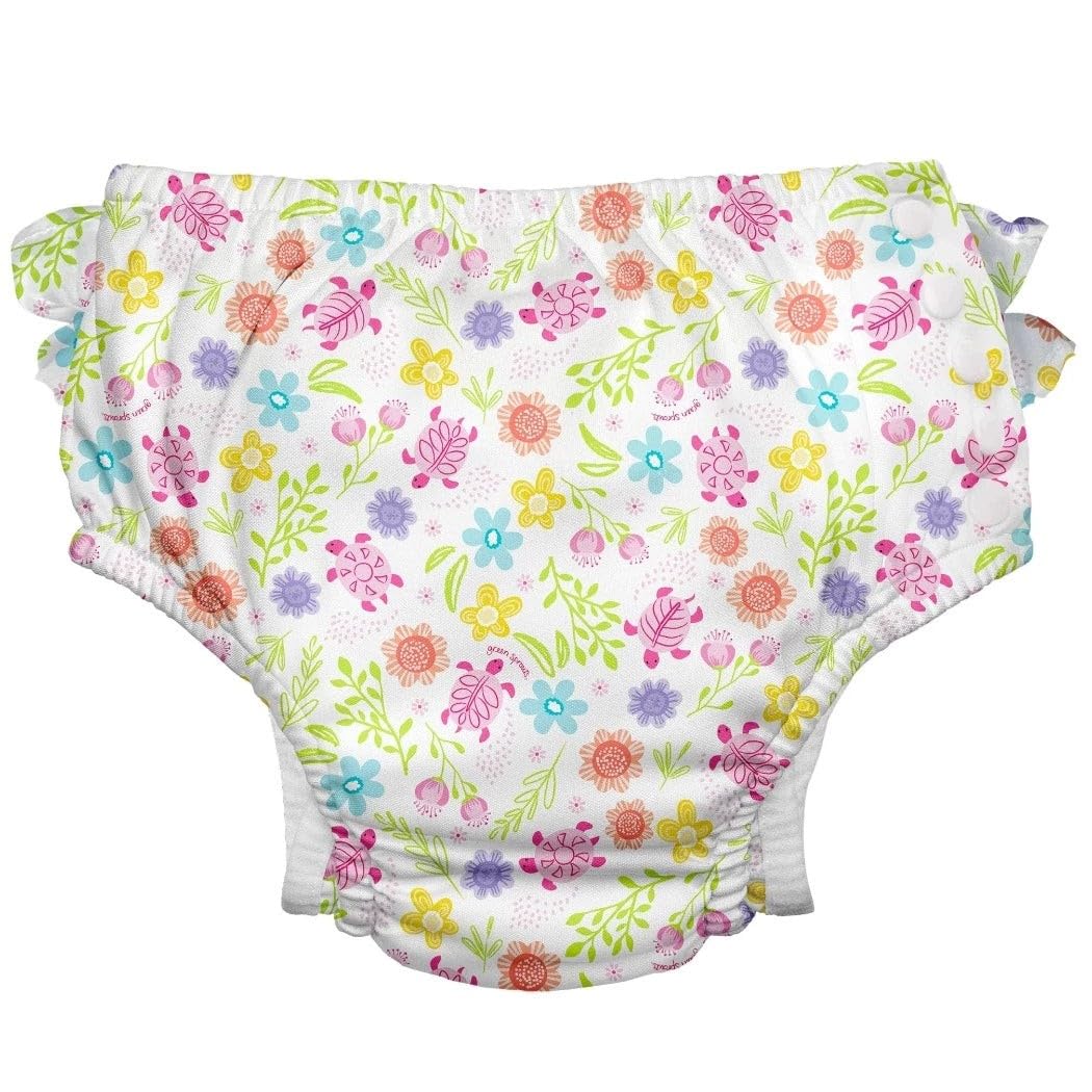 i Play Girls Reusable Absorbent Baby Swim Diapers White Turtle Floral 4T