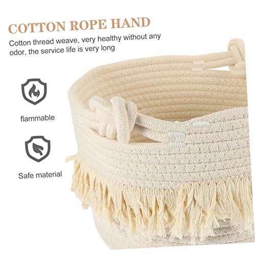 Alipis Rope Storage Blue Woven Storage Baskets Storage Bins for Clothes Weave Basket Storage Basket for Nursery Woven Tassel Containers Bathroom Towels Baskets Sundries Holder Cotton Baby