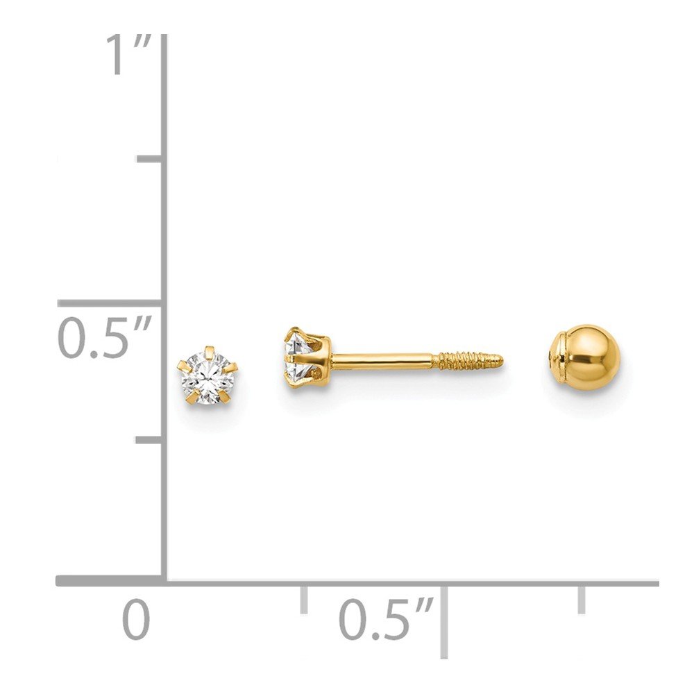 14K Yellow Gold Madi K 3mm Reversible CZ and Ball Earrings