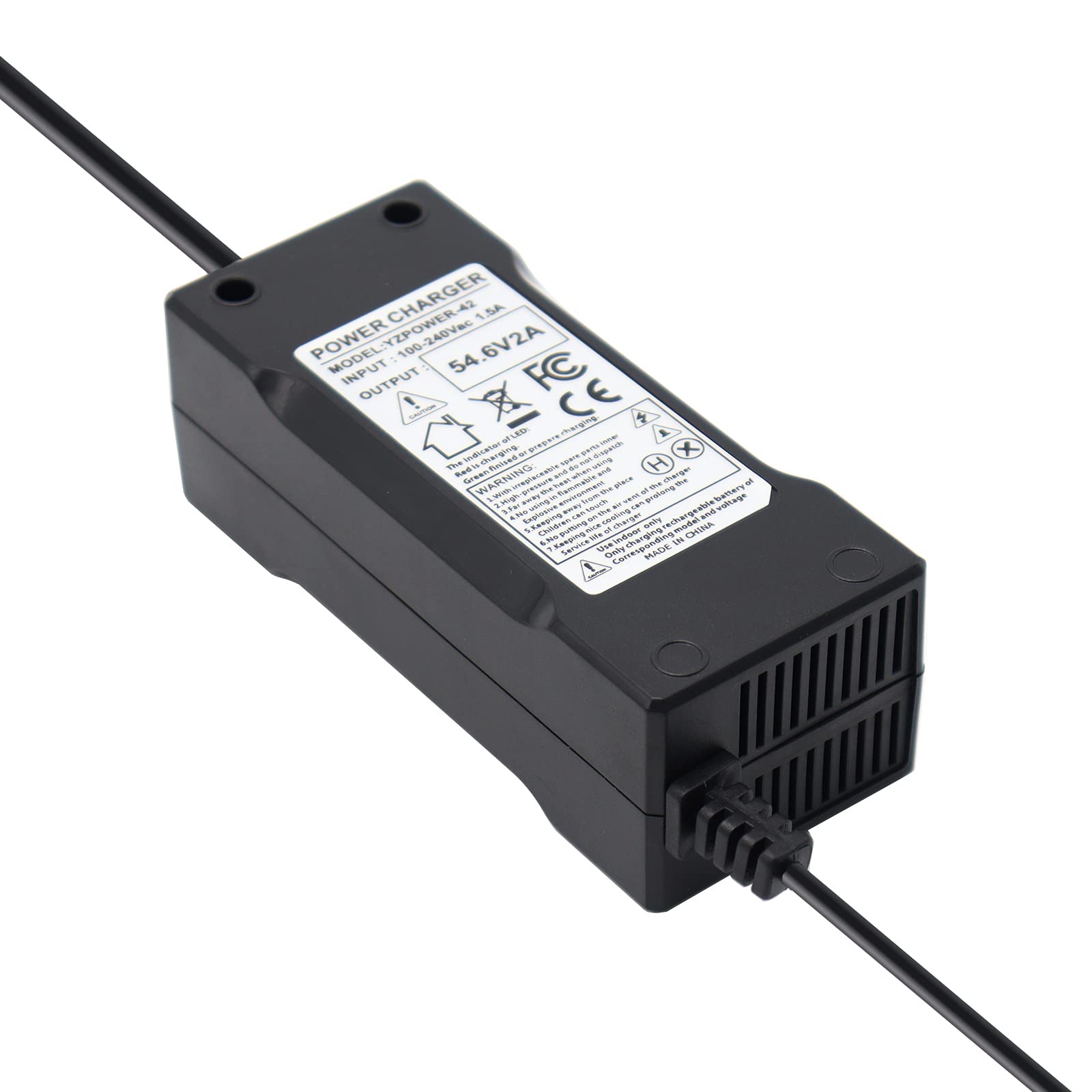 Eseegoo Lithium Battery Charger Output 54.6V 2A for 13 Series 13S 48V Lithium Battery Pack, 48V Li-ion Battery Charger DC 5.5 * 2.1mm Plug witth a 5.5 * 2.5mm Tip