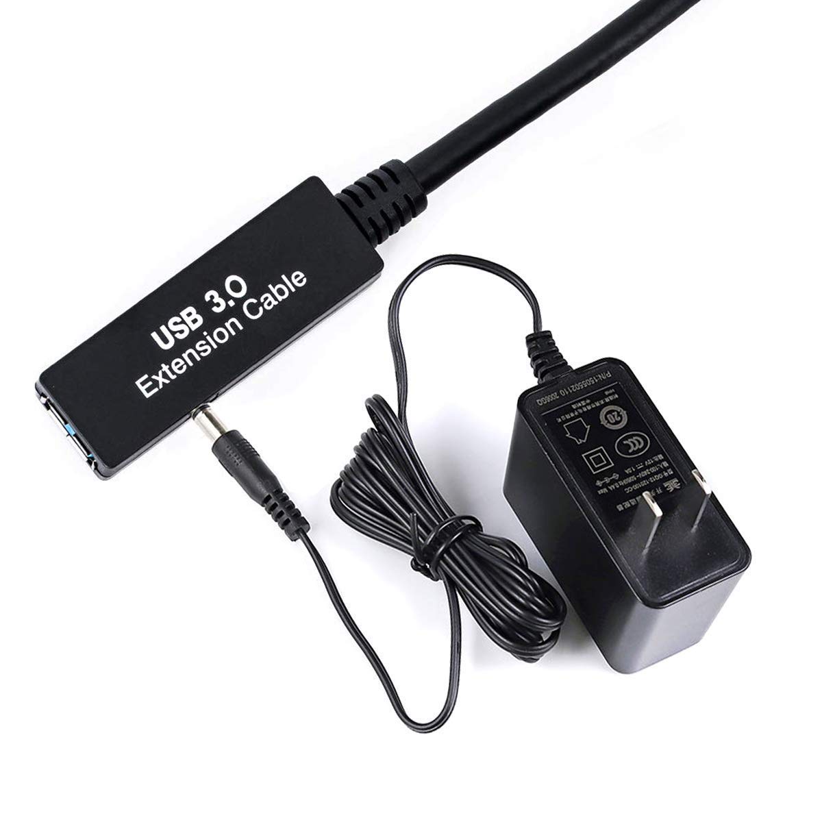 50FT USB 3.0 Extension Cable,Active USB 3.0 Extension Cable A-Male to A-Female,USB 3.0 Extension Cord,with 5V/2A Power Adapter,Compatible Oculus Quest 2 VR, Xbox, PS4 and More, (Black-50Feet)