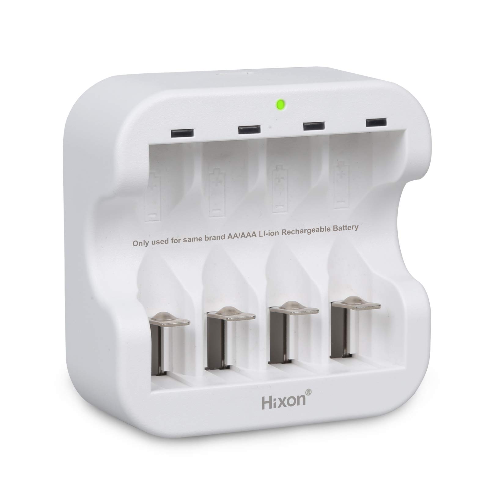 Hixon 4-Bay AA AAA Battery Charger, Q022 Mode for Rechargeable Lithium AA/AAA Batteries,USB Chargr Without Adapter