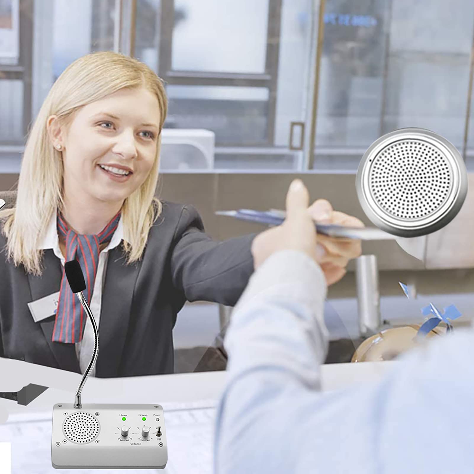 WWMFS Window Speaker System, Dual Way Window Microphone Intercom Speaker, Intercom System for Business, Office, School, Counter, Bank and Station