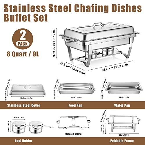 4 Pack Chafing Dish Buffet Set 9.5 Qt Rectangular Stainless Steel Chafers 3.7 Qt Round Chafing Dishes with Foldable Frame Full Size Pans Buffet Server Catering Warmer for Wedding Banquet Party Dinner