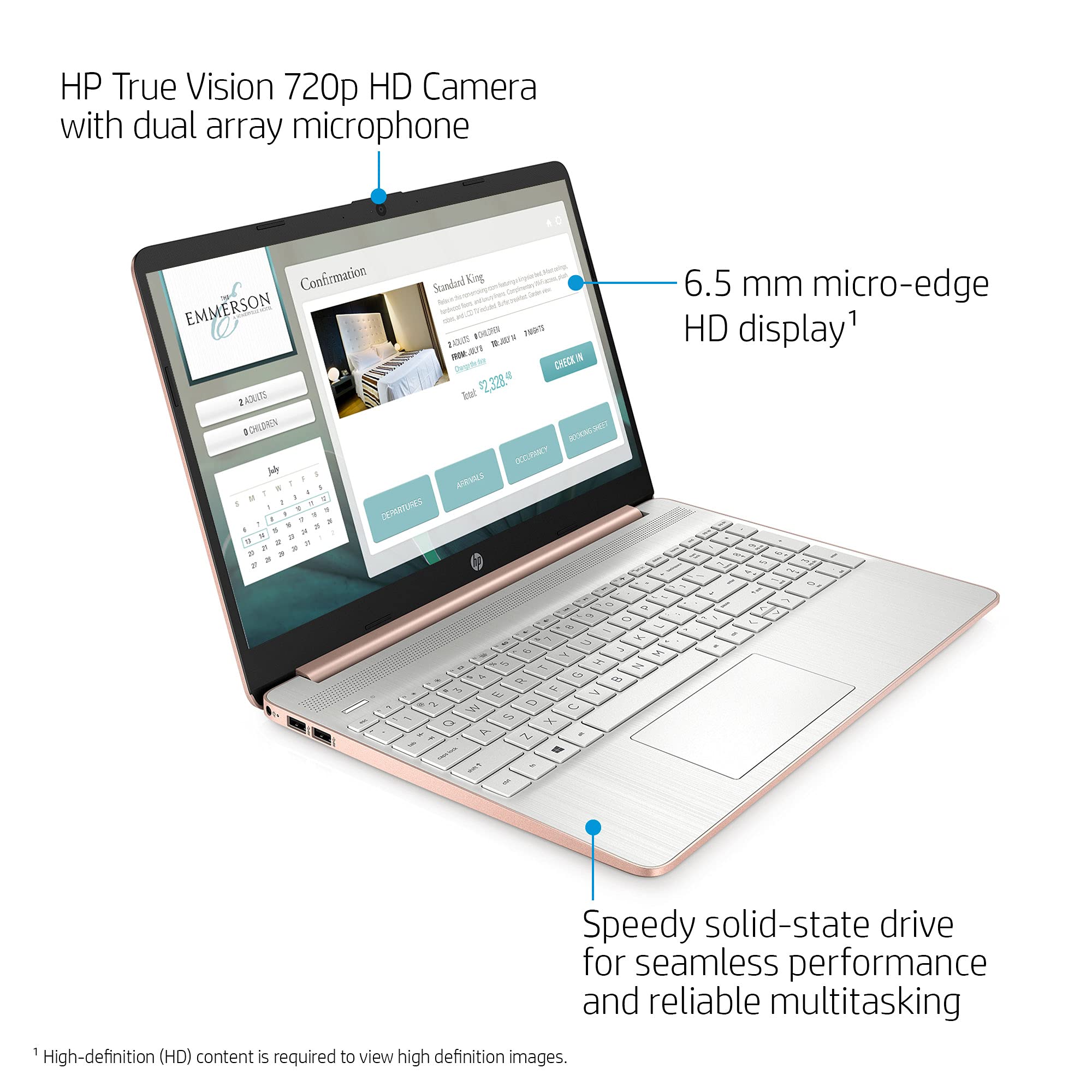 HP 2021 15.6" HD Laptop Computer, AMD Athlon Silver N3050U, 4GB RAM, 128GB SSD, HDMI, USB-C, Webcam, Windows 10 S with Office 365 for 1 Year, Mouse, Sleeve + YSC Accessory (Rose Gold)