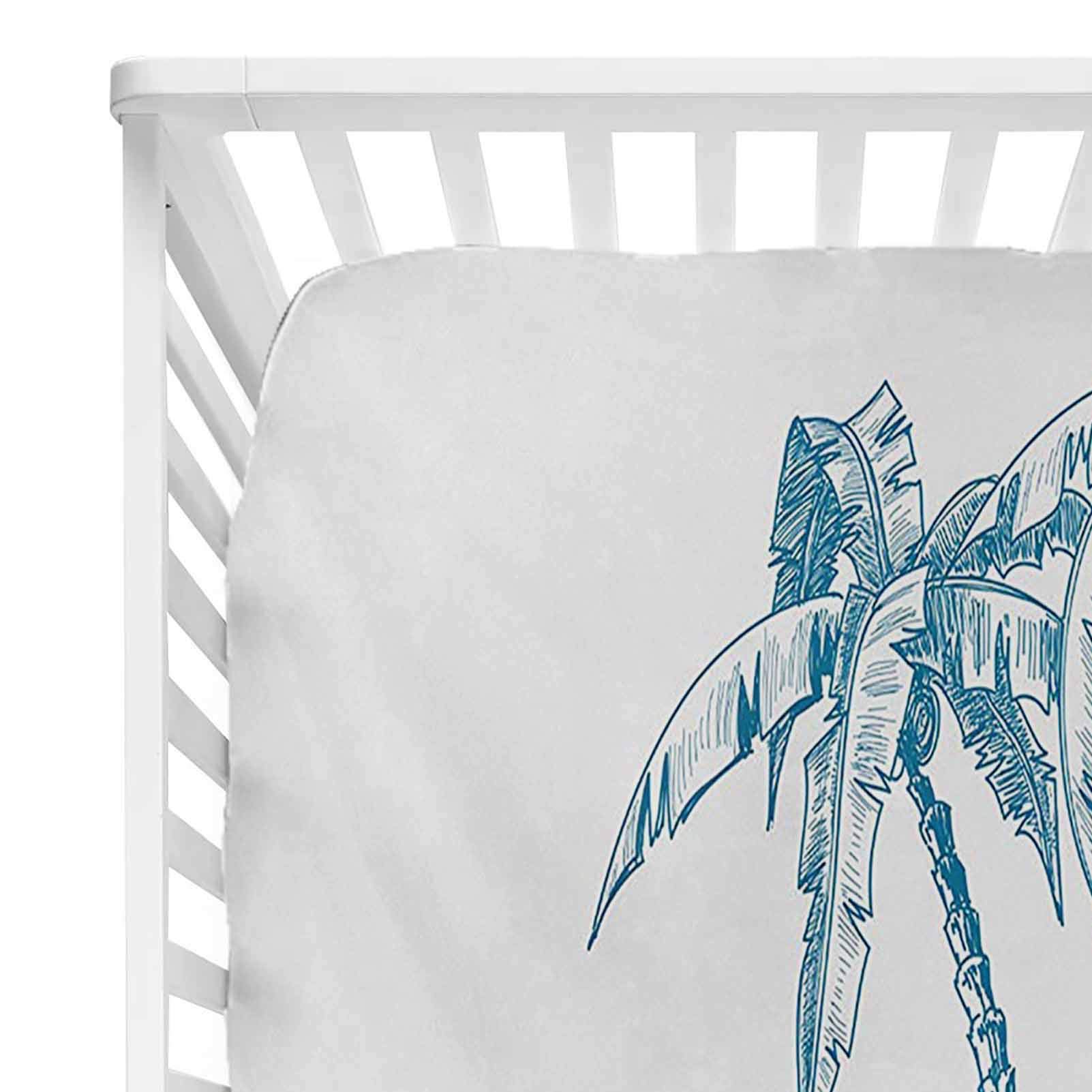 Beach Fitted Crib Sheet,Modern Illustration of a Tropical Beach with Palm Trees and Hammock Hawaiian Relax Microfiber Silky Soft Toddler Mattress Sheet Fitted,28"x 52"x 8'',Baby Sheet for Boys Girls