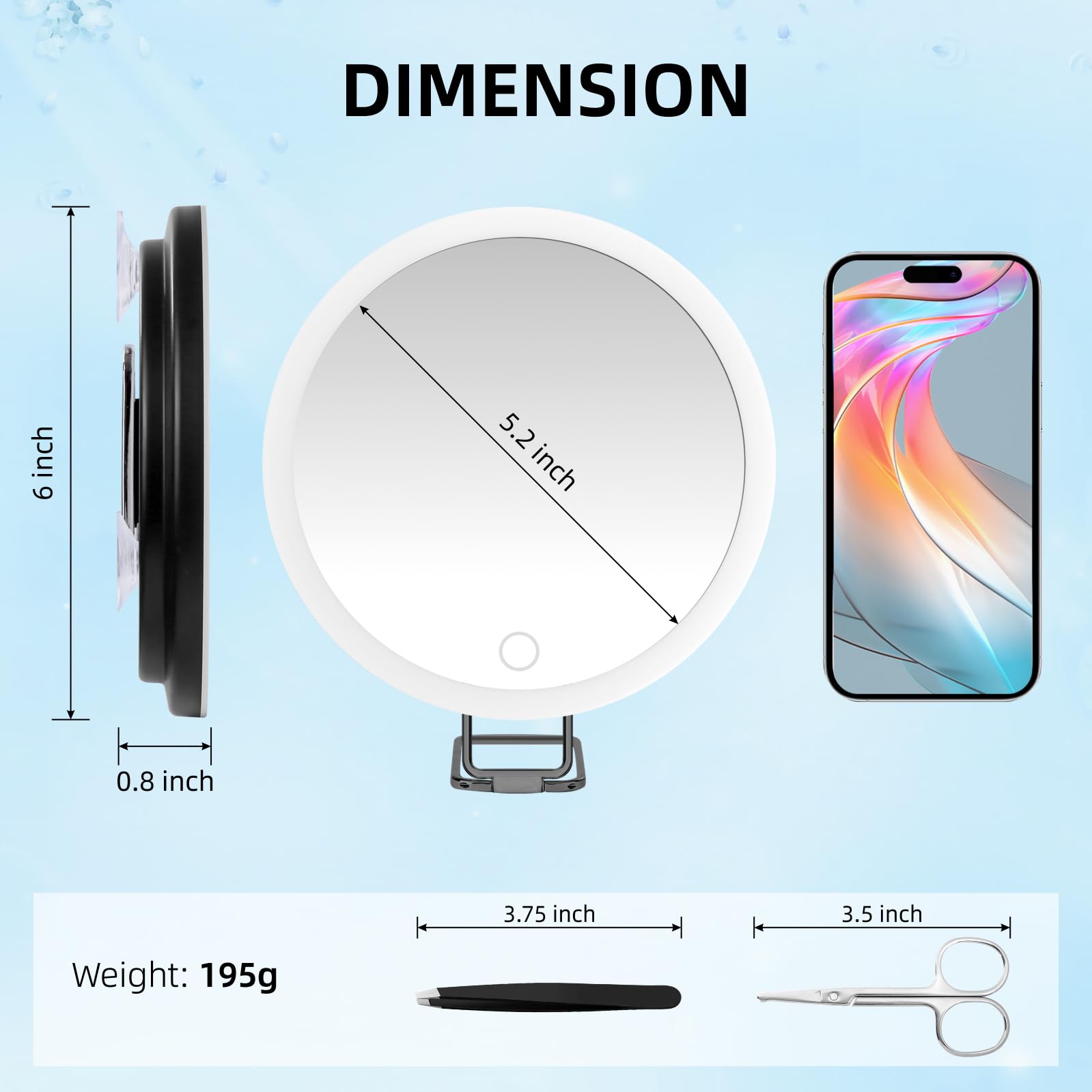 10X Magnifying Mirror, 6 Inch Makeup Mirror with Magnification, 10X Magnified Mirror with 3 Suction Cups and 360° Adjustable Stand for Handheld, Table, Wall-Mounted, Magnifying Mirror and Tweezers Set