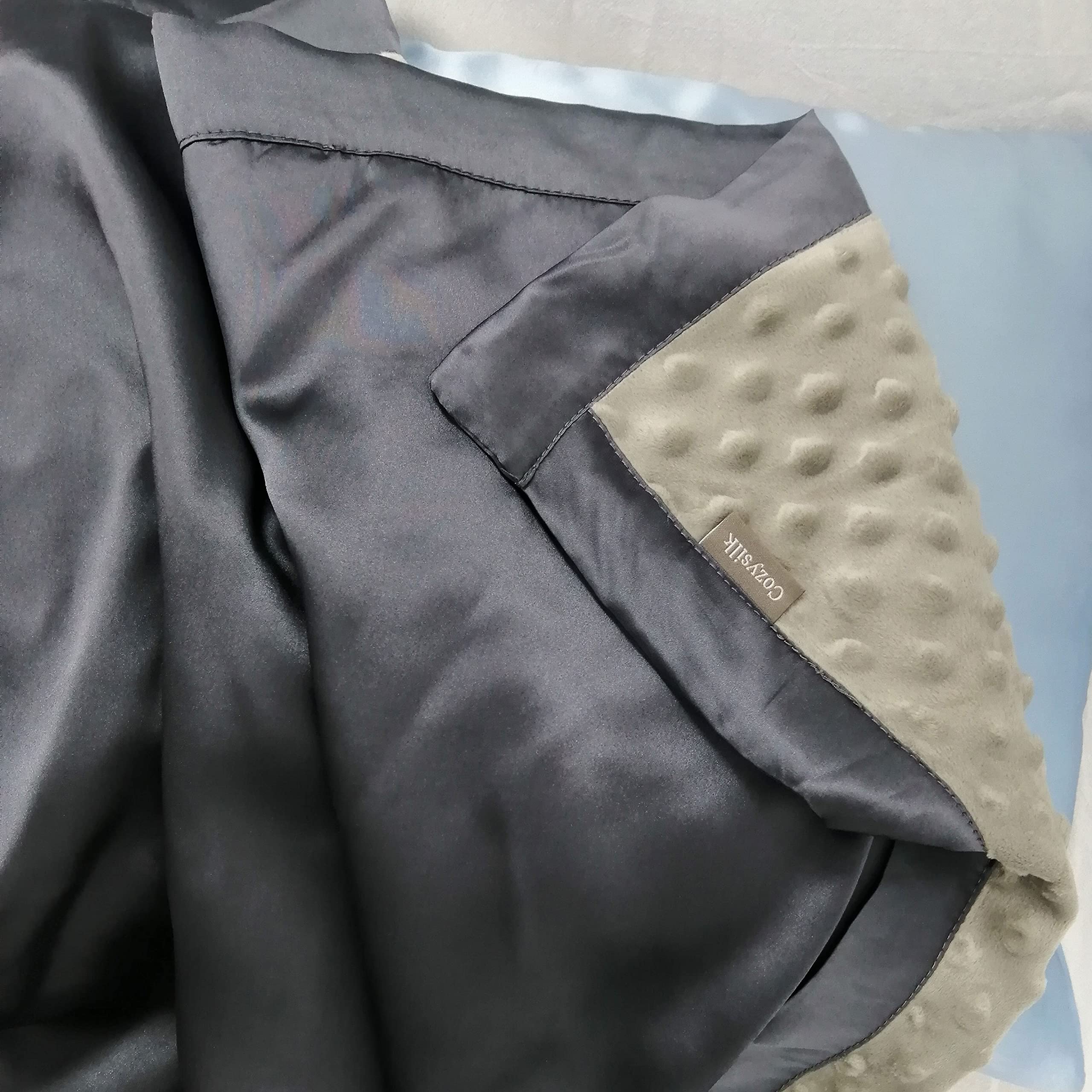 Cozysilk Baby Soft Silk Blanket - 100% Mulberry Silk On One Layer with Minky Plush Dot Blanket Backing - Reversible Double Layer, Gift for Girls/Boys Best for Summer (28 x 40 inch, Dark Grey)