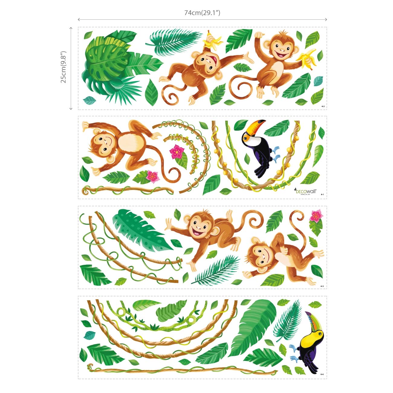 DECOWALL DWL-2013 Monkeys in Jungle Wall Stickers Wall Decals Peel and Stick Removable Wall Stickers for Kids Nursery Bedroom Living Room d?cor