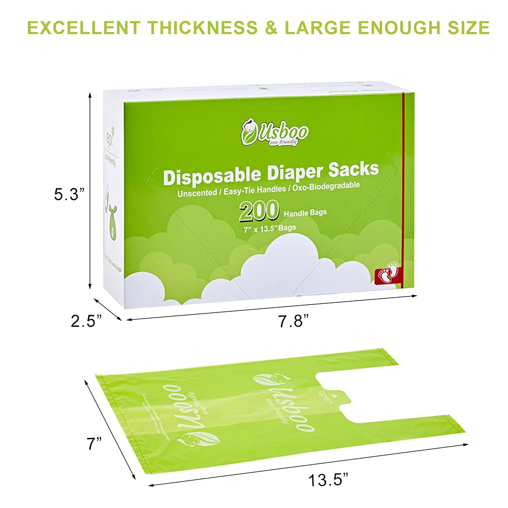 Disposable Diaper Sacks,200 count Baby Disposable Diaper Bags with Easy-Tie Handles,Oxo-Biodegradable Waste Bags,Diaper Disposal or Pet Waste Bags, Unscented