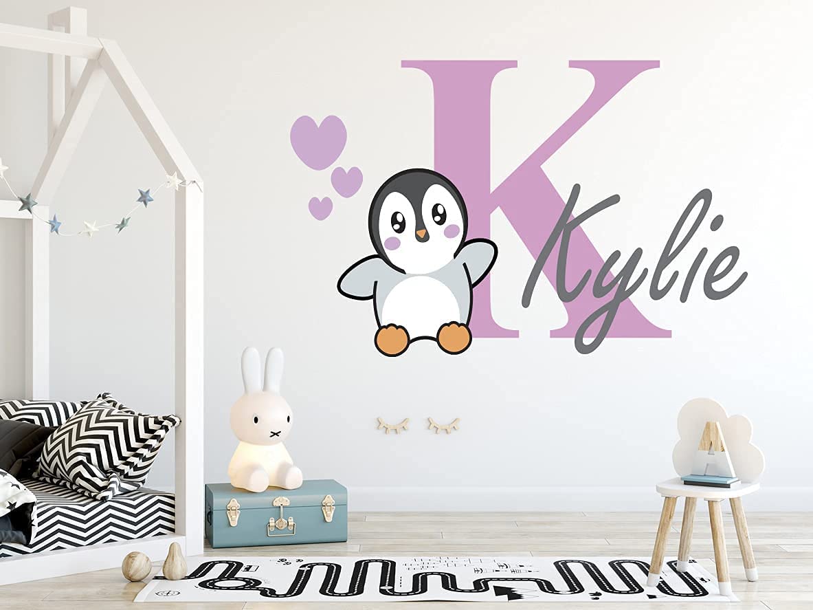 CuteDecals Love Penguin Custom Name - Personalize Penguin Name Wall Art - Unisex Wall Decal for Nursery Playroom Bedroom Decoration (Wide 22x13 Height)