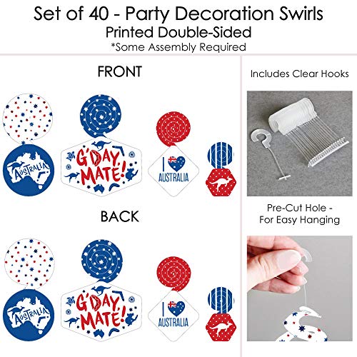 Big Dot of Happiness Australia Day - G’Day Mate Aussie Party Hanging Decor - Party Decoration Swirls - Set of 40