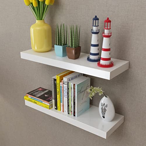 2 White MDF Floating Wall Display Shelves,Shelves for Wall Decor,Wall Shelves for Bedroom,Shelf Storage,Bookshelf Wall,Shelves for Bathroom,for Kitchen, Bathroom,Living Room, Bedroom,Book/DVD Storage