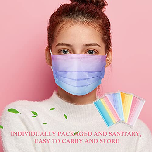 NiHealth 60PCS Adult Disposable Face Mask Pack, Rainbow Pattern with 4 Designs, Individually Wrapped, 3-Layer Comfortable and Breathable Non-Woven Fabric Coverings (Mixed Macaron Gradient Colors)