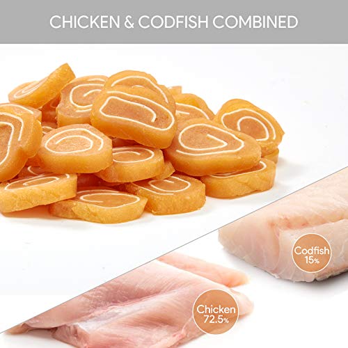 Jungle Calling Chicken Wrapped Dog Treats, Grain Free Soft Chewy Chicken&Codfish Treats for Training Rewards,10.6Ounce