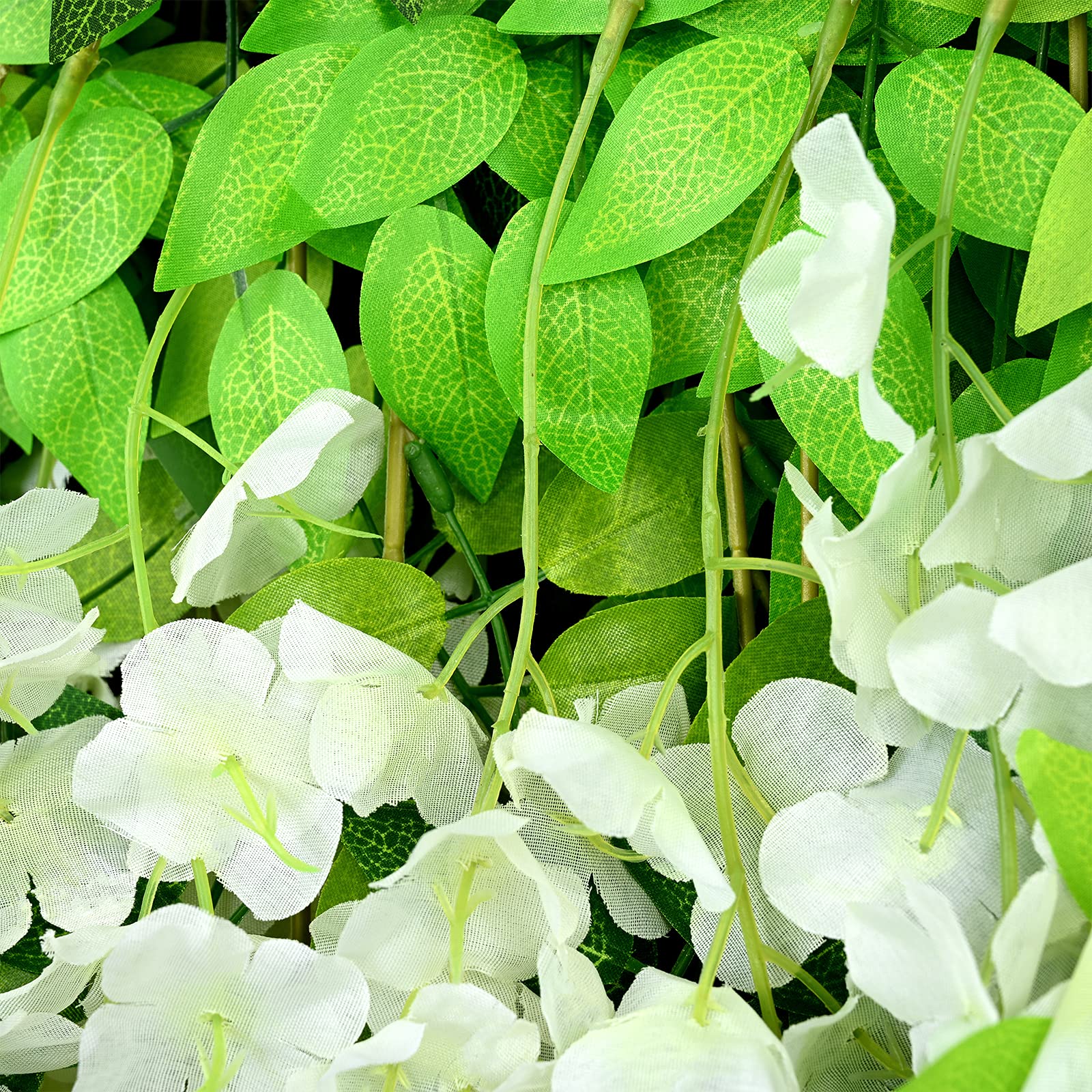 24 PCS Wisteria Artificial Flower 3.6 Feet Vine Ratta Hanging Garlands Silk Flowers String with 2 Pack Artificial Flowers Garland for Home Party Wedding Garden Outdoor Ceremony Greenery Wall White