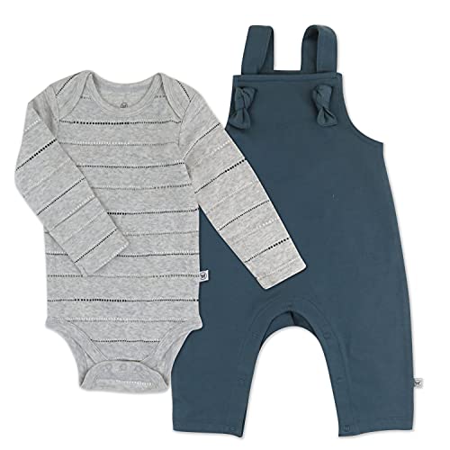 HonestBaby Baby Boys' 2-Piece Organic Cotton Overall & Top Set (Legacy), Gray Slate, Newborn