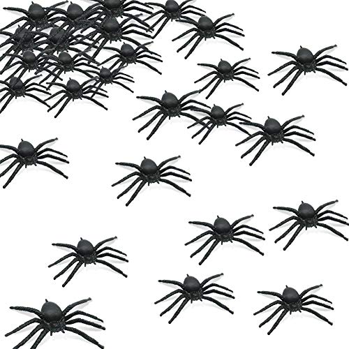Caritty 50PCS Halloween Realistic Plastic Spider, Fake Spider Prank Prop Joke Toys for Halloween Decorations, Plastic Spiders Halloween, Black Scary Spiders for Kids, Great Party Favors
