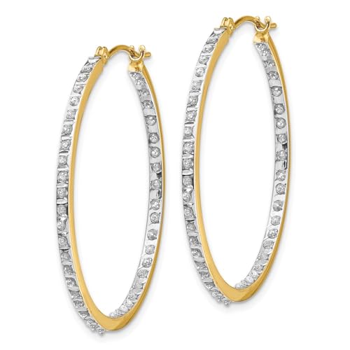 14K Yellow Gold Diamond Round Hinged Hoop Earrings