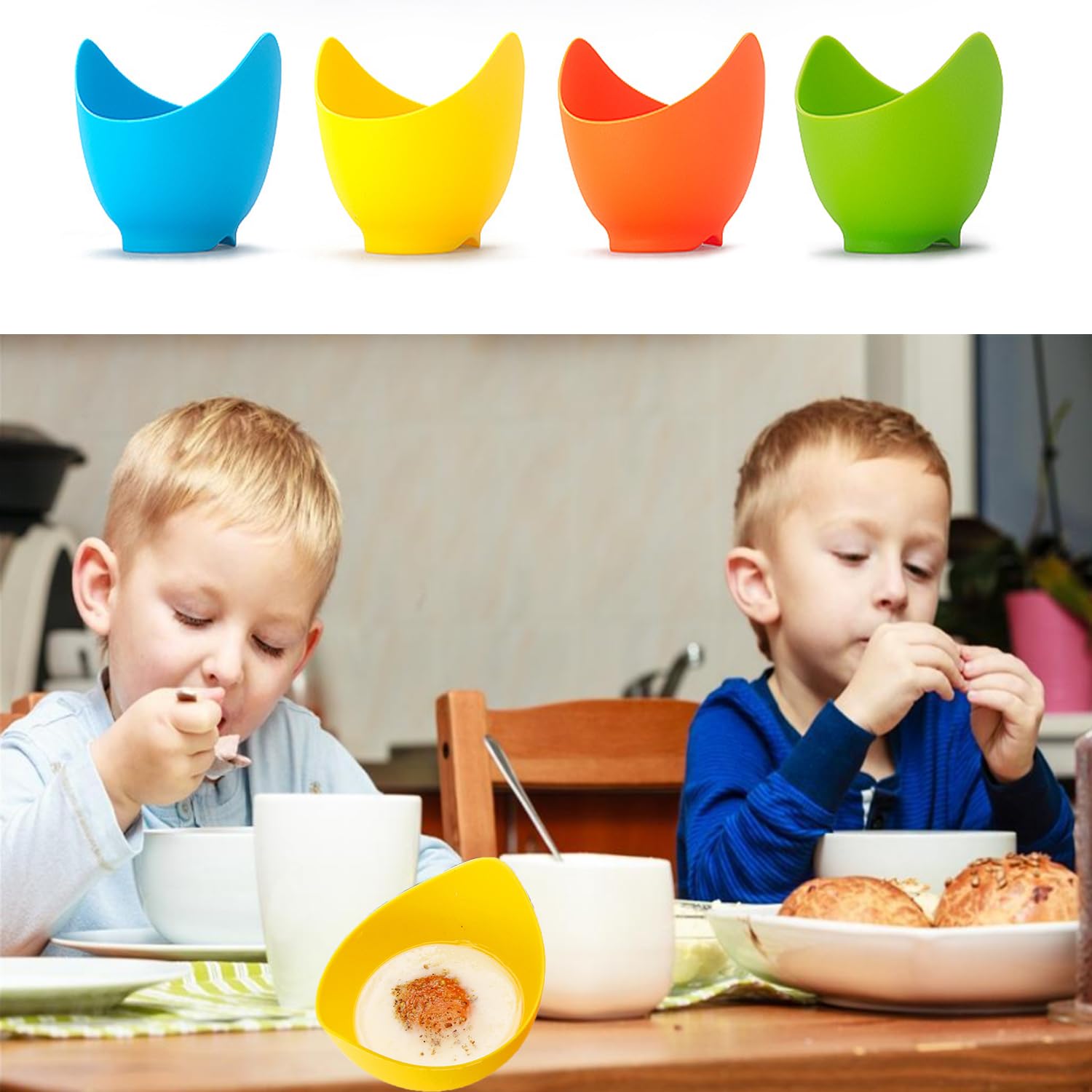 4pcs Silicone Egg Poacher Cups with BONUS Oil Brush, Nonstick Egg Poaching Cups for Air Fryer, Baking oven or Stovetop Egg Cooking, BPA Free.