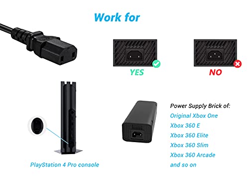 4 Feet Power Cord Compatible with Sony PS4 Pro Playstation 4 Pro Console, Xbox One/Xbox 360 Slim / 360 E Power Supply Brick, Power Cable Replacement
