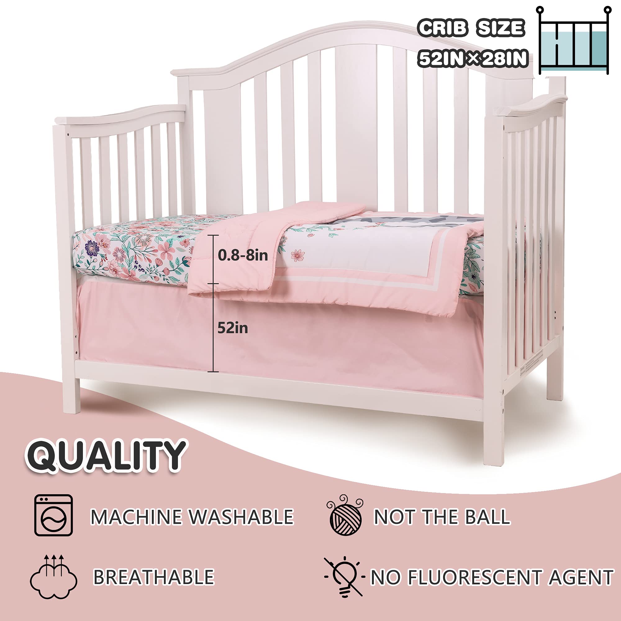 Honkaii Giraffe 3-Piece Crib Bedding Set, Baby Nursery Bedding Sets Including Crib Quilt, Crib Skirt, Crib Sheet, Pink Crib Sets for Girls