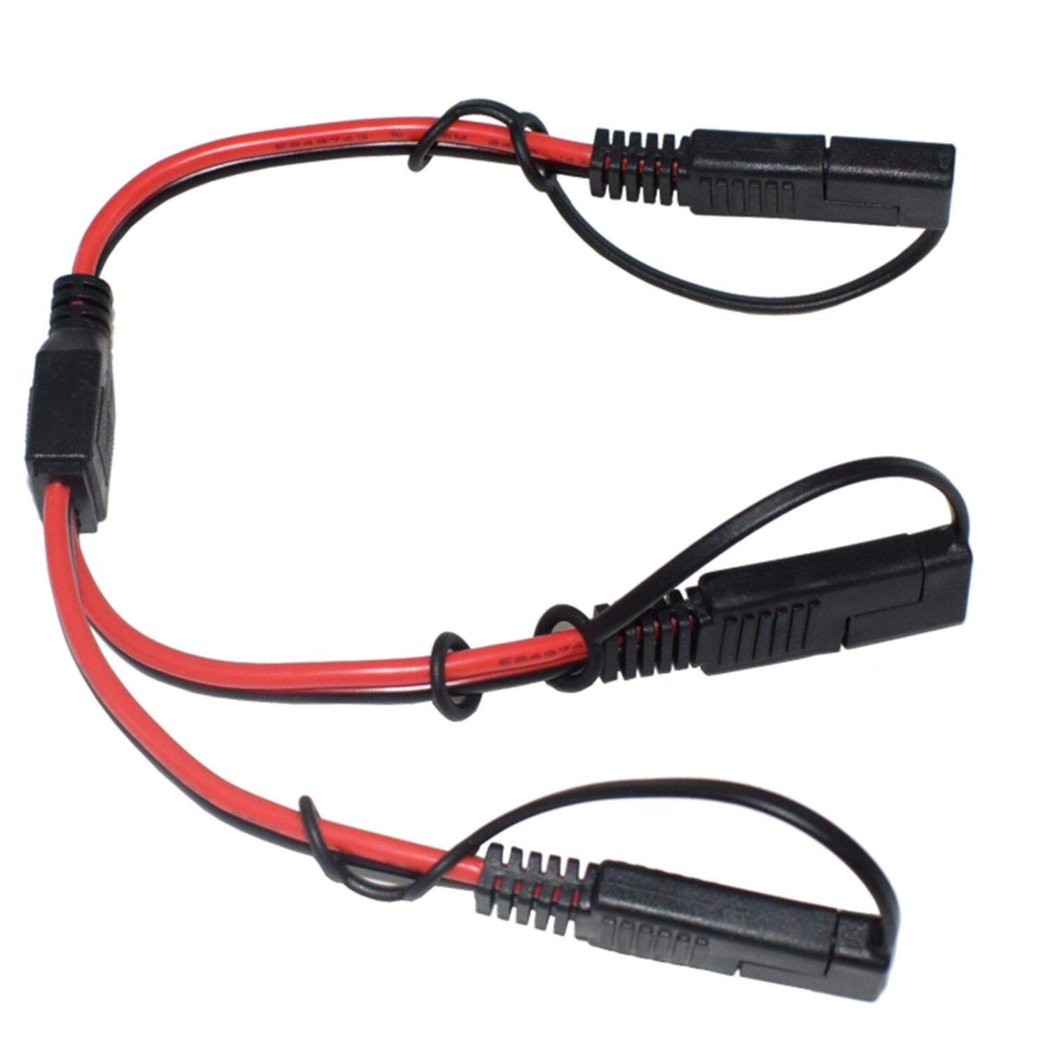 14AWG SAE DC Power Automotive Connector Cable Y Splitter 1 to 2 SAE Extension Cable, Fit for Suitable for Solar Battery Connection and Transfer 12inch/30cm - with Protective Cover