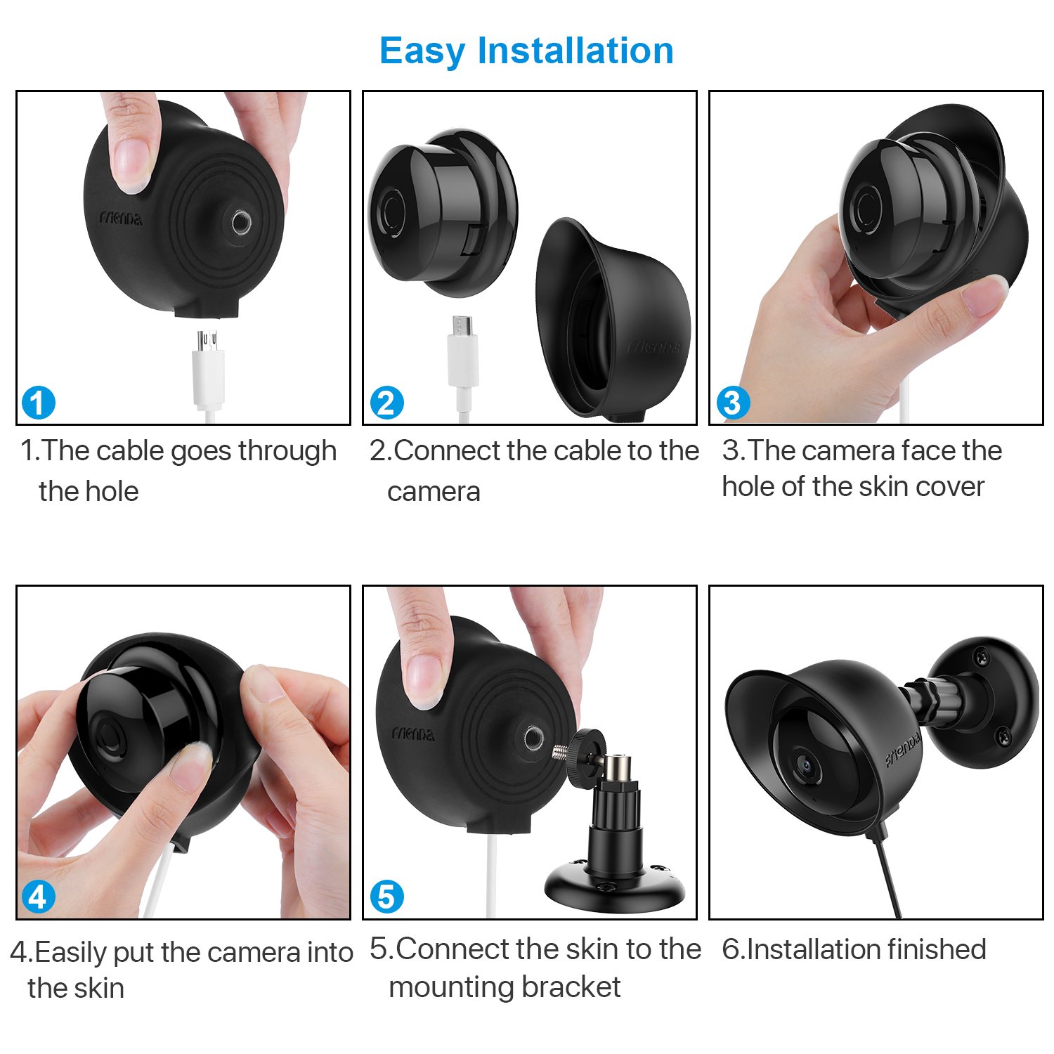 Adjustable Durable Plastic Wall Mount Outdoor Indoor Bracket and Silicone Cover Skins Protective Case for Yi Home Camera 1080p/ 720p (Black, 2 Pack)