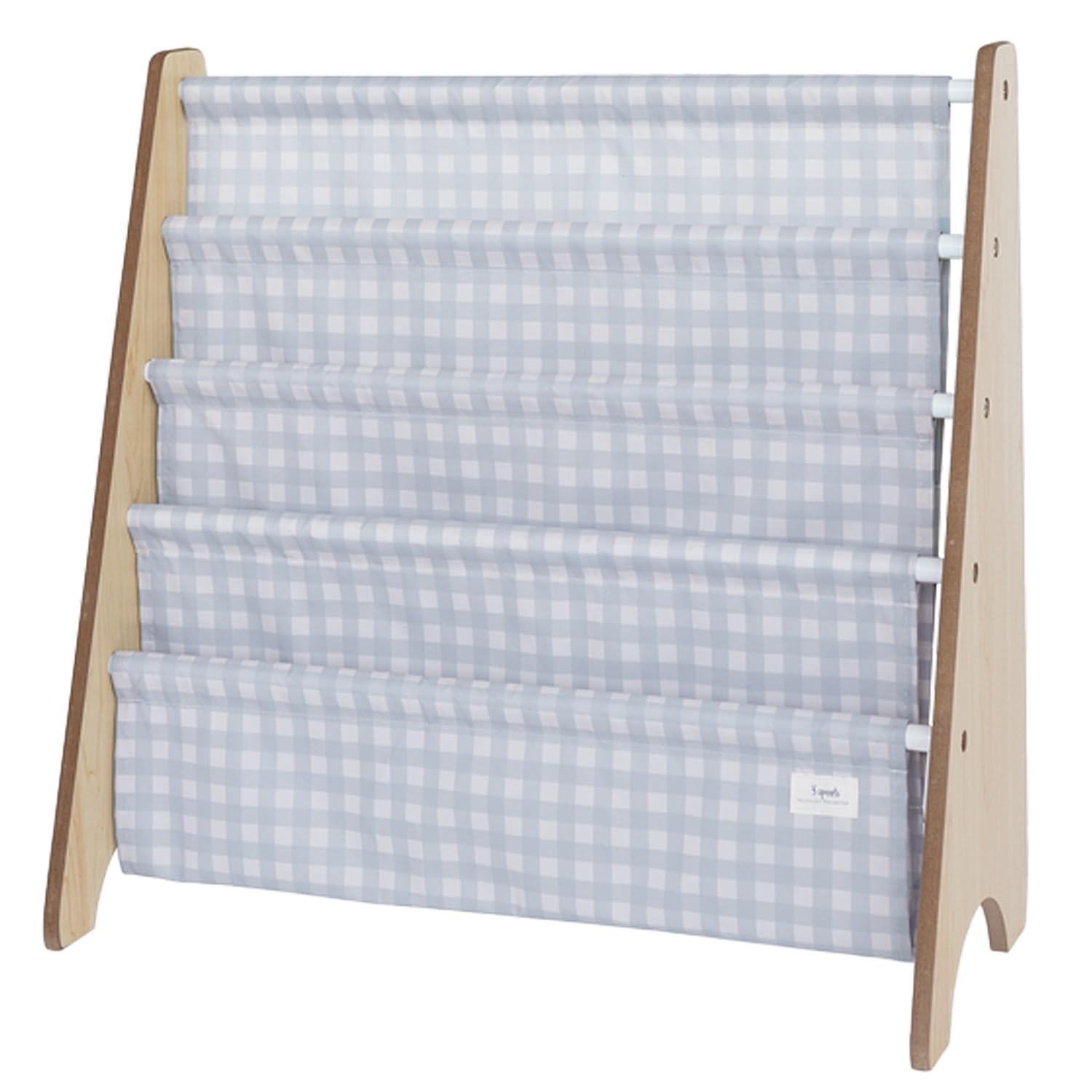 3 Sprouts Recycled Fabric Kids Bookshelf – 4-Tier Sling Book Rack Storage - Kids Room Book Shelves, Nursery, Playroom, Classroom - Bookcase Display Shelf for Toddler, Children Age 3+ - Gingham Blue