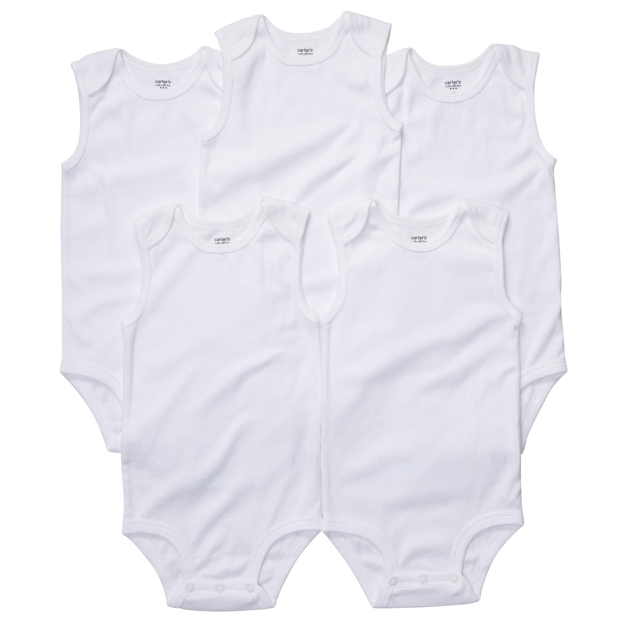 Carter's Unisex-Baby 5-Pack Wiggle in Sleeveless Bodysuits (12 Months) White