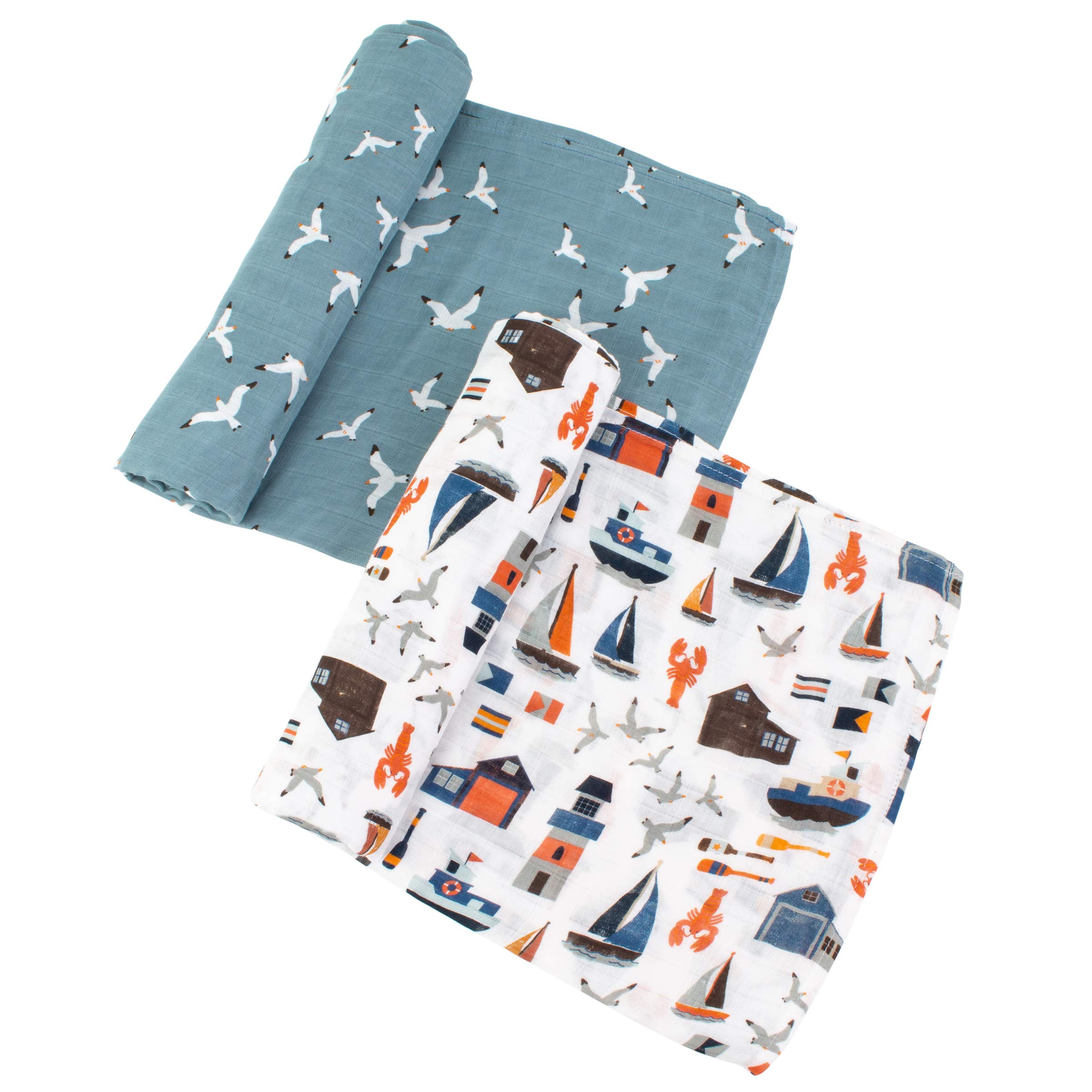 Bebe au Lait Nautical Seagulls Oh-So-Soft Muslin Swaddle Blankets, Blue, One Size (SWBBNT)