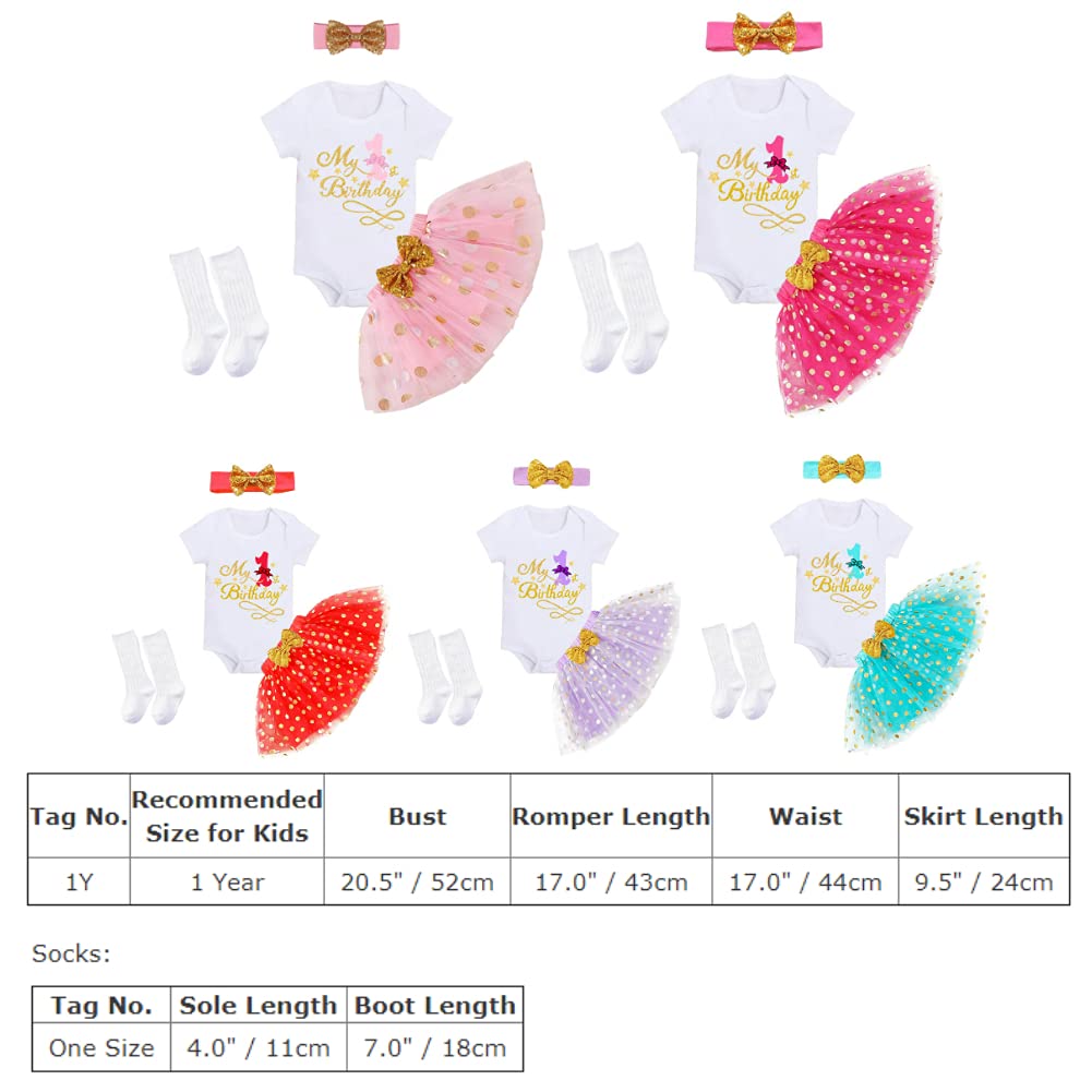 Mini Polka Dots It's My 1/2 /1st /2nd/3rd Birthday 4 Piece Outfits for Cake Smash Romper Bodysuit Tutu Skirt Set Headband Socks Formal Baptism Christening Dance Evening Ball Gown Pink-1st 1T