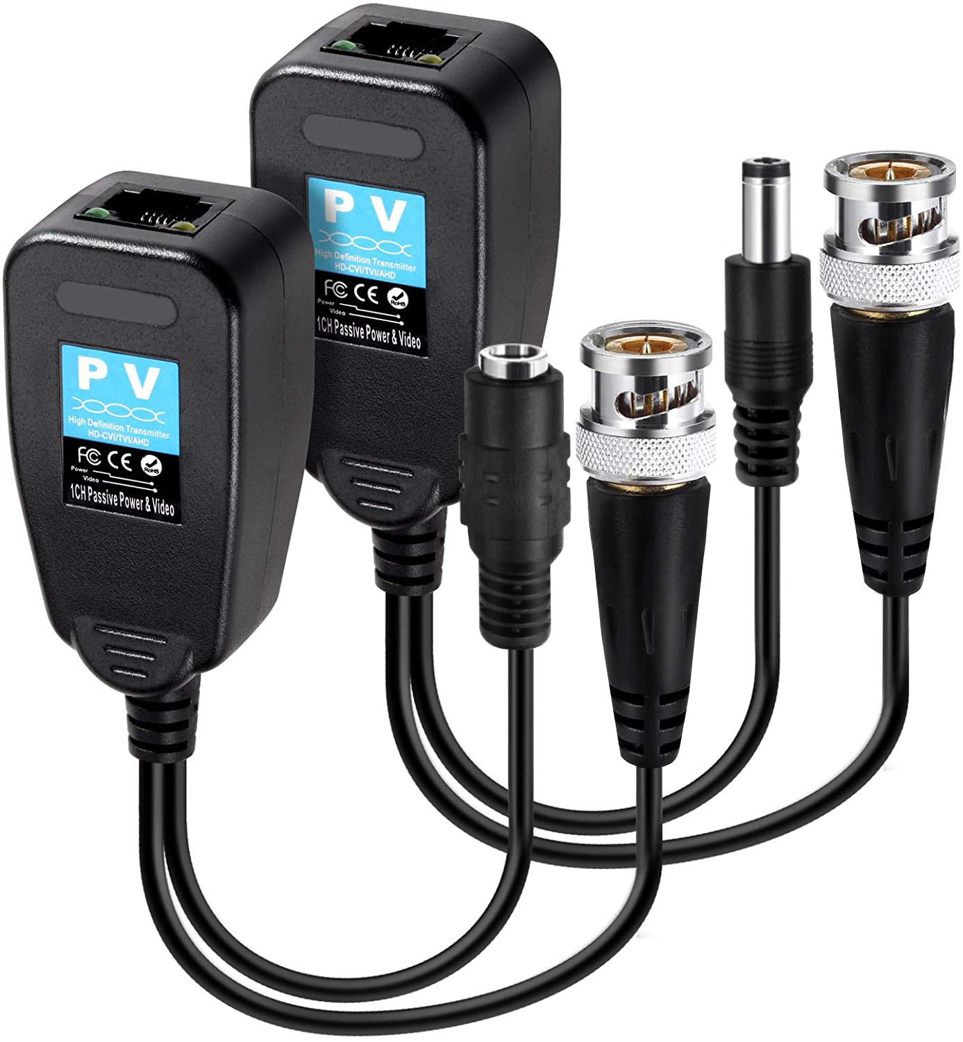DeguangXin Passive Video Balun 12 Pairs HD-CVI/TVI/AHD Passive Video Balun with Power Connector and RJ45 CAT5 Data Transmitter BNC Twisted Pair