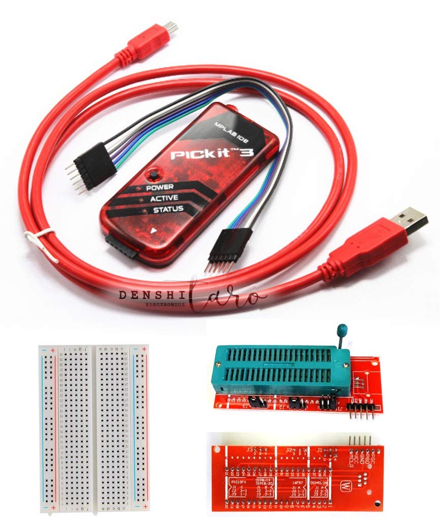 ANBE PIC Programming Kit - PICKIT3 Compatible PIC Microcontroller Programmer - USB - 512KB Flash - Includes PICKIT3, USB Cable, Extension Cable, Socket Board, Breadboard, Manual