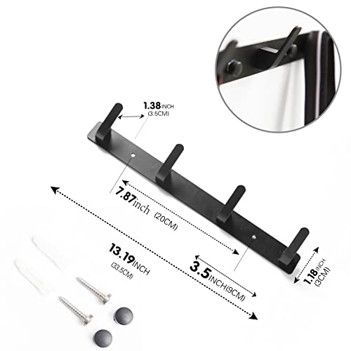 4 Hooks Matte Black Bathroom Towel Hooks Mounted Wall Adhesive Heavy Duty Farmhouse Bath Coat Stick on Rack Hat Wall Hook Sticky Black Kitchen Robe Rack Coat Hook Black 4 Hooks Rack Towel for Bathroom