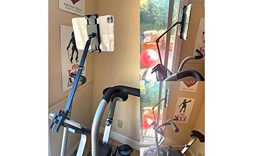 Aluminum Long Arm Tablet Stand Mount Compatible with iPhone/iPad/iPad Mini/iPad Pro 12.9" Any Phone/Tablets 4-13 inch,360° Swivel with Bracket Cradle for Home, Office,Kitchen and Bed-Black