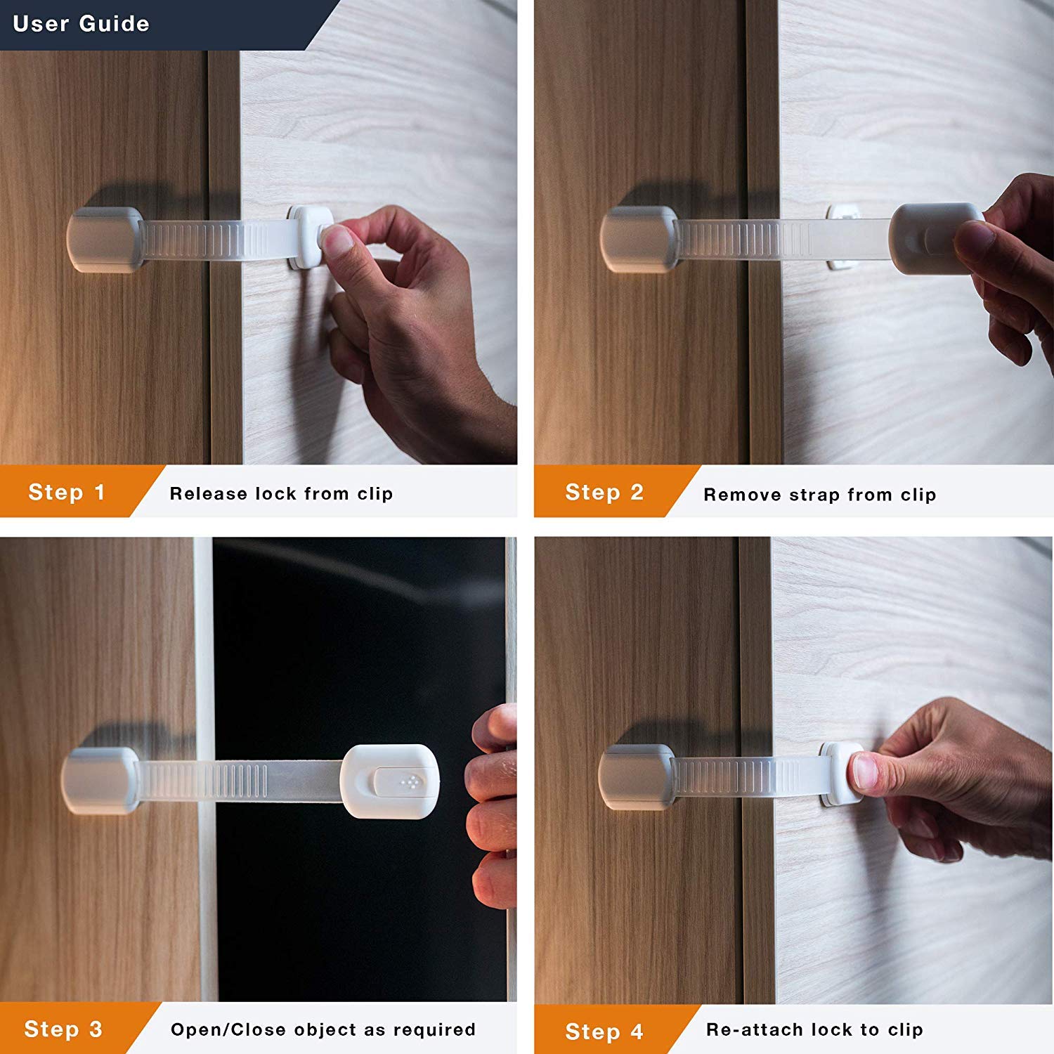 4-Pack Child Safety Cabinet Locks | No Tools | Baby & Child Proof Drawers, Cabinets, Oven, Toilet Seat, and More | Multi-Purpose Use | No Drilling Needed | Super Strong Adhesive (4 Pack Grey)