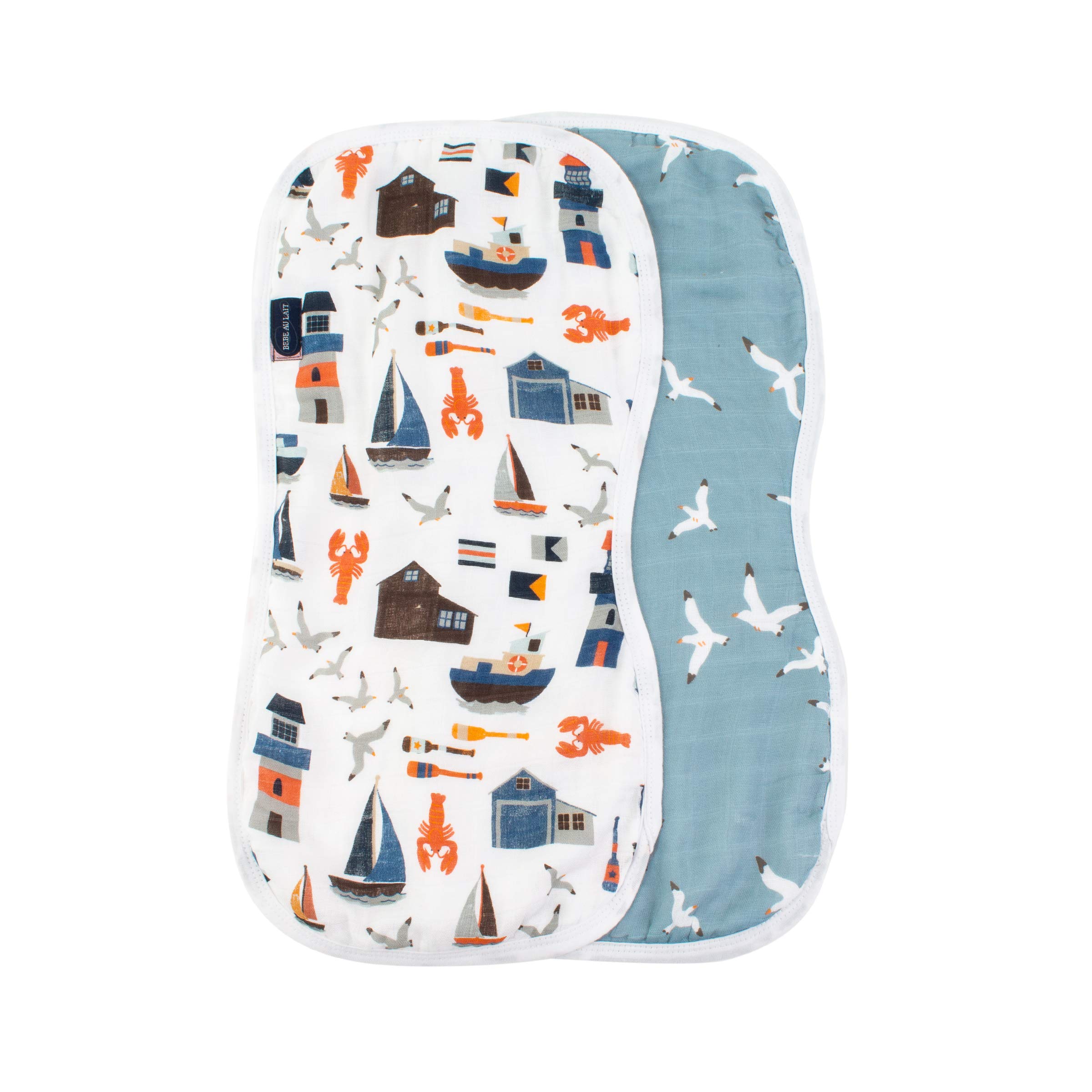 Bebe au Lait Nautical Seagulls Oh-So-Soft Muslin Burp Cloths, Blue, One Size