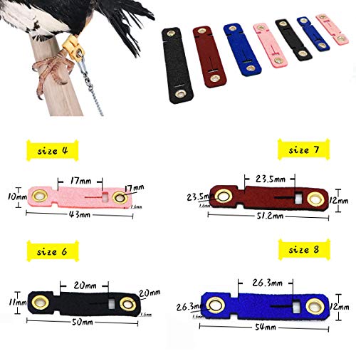 Bonaweite 4Pack Birds Foot Rings, Parrot Leg Bands Opening Feet Ring, Suede Cloth Bird Foot Protector Identification for Pigeons African Grey Cockatoo Macaw Ringneck Parakeet Cockatiel