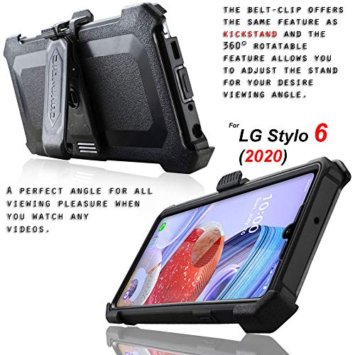 COVRWARE Aegis Pro Series case for LG Stylo 6 with Built-in Screen Protector Heavy Duty Full-Body Rugged Holster Armor Cover Belt Swivel Clip Kickstand, Black