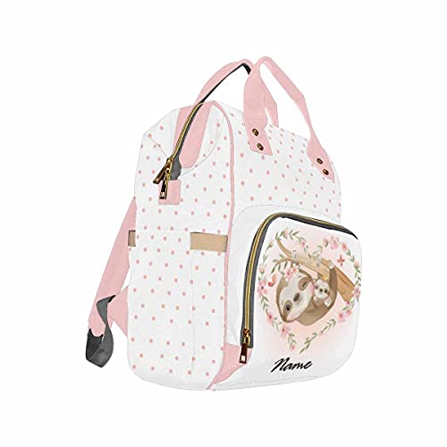 InterestPrint Custom Name on Diaper Bag, Sloth Animals Diaper Bag Nappy Bags Travel Shoulder Daypack Mummy Backpack Custom Gift for Mom Girl