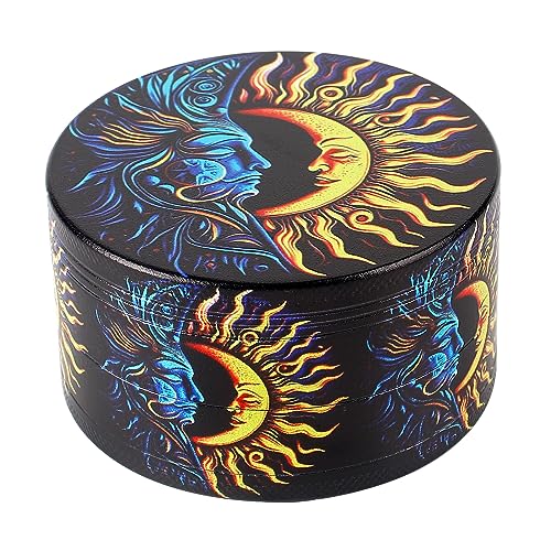 3 inch Large Grinder for Herb and Spice, Zinc Alloy Grinders (Sun and Moon Pattern)