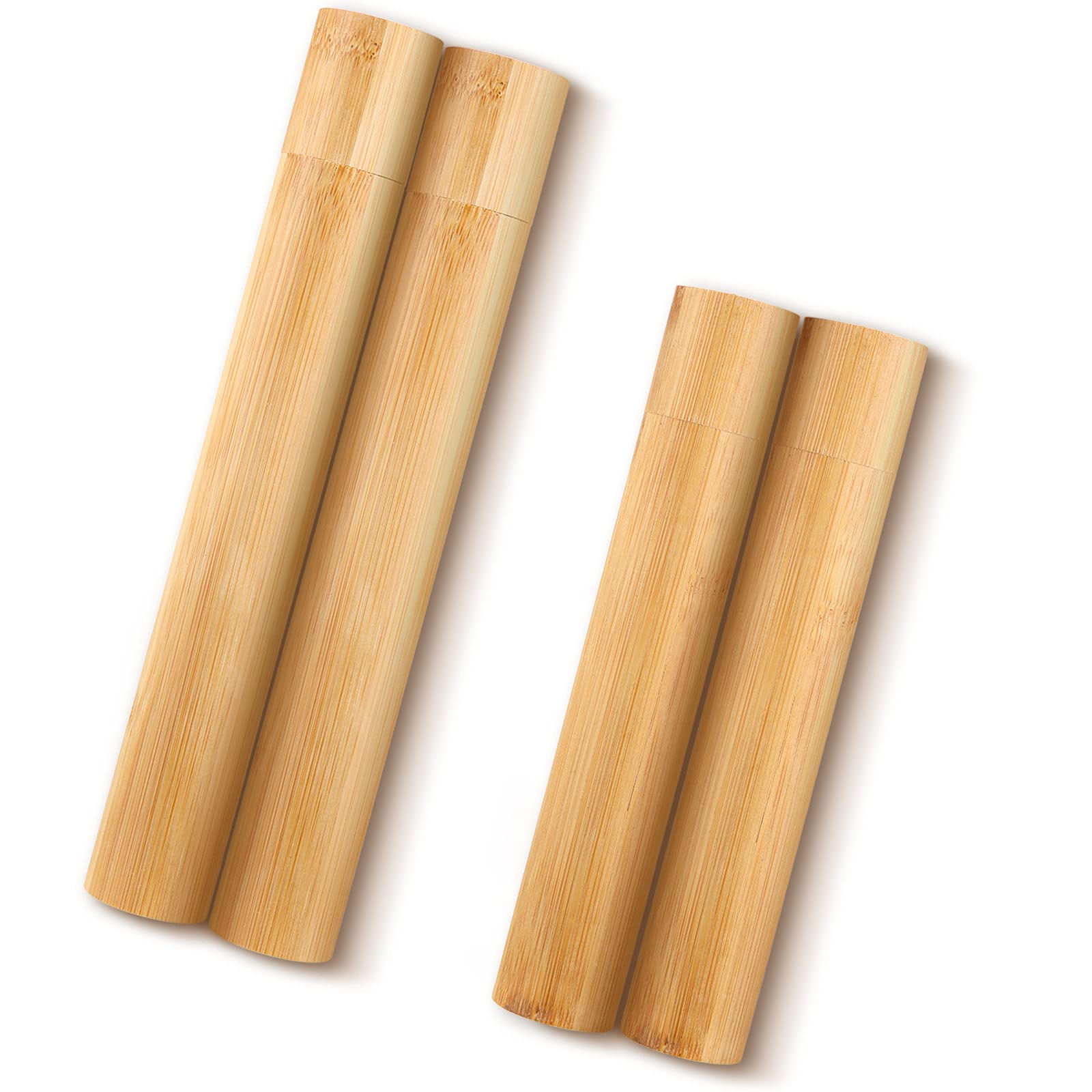 Wilzing 4 Pieces Bamboo Toothbrush Travel Case for Adults and Children, Travel Bamboo Toothbrush Holder Portable Toothbrush Storage Toothpaste Case Cover Box for Travel, Family, Camping, School