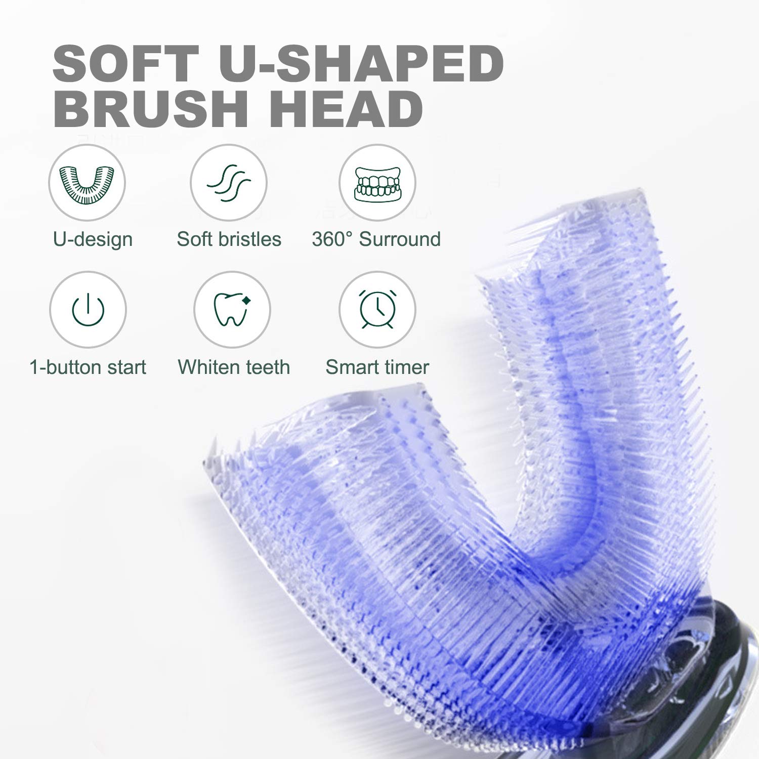 FLINEVE U Shaped Electric Toothbrush, Ultrasonic Automatic Whitening Massage Toothbrush for Adults and Elder with 3 Cleaning Modes(Color:White)